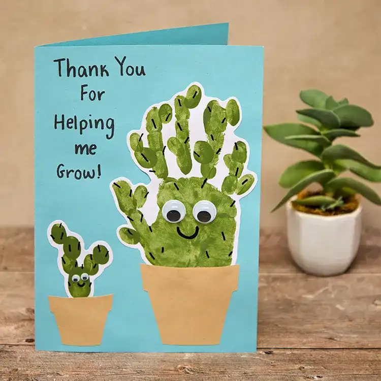 Father's Day Cactus Handprint Card craft activity guide | Baker Ross